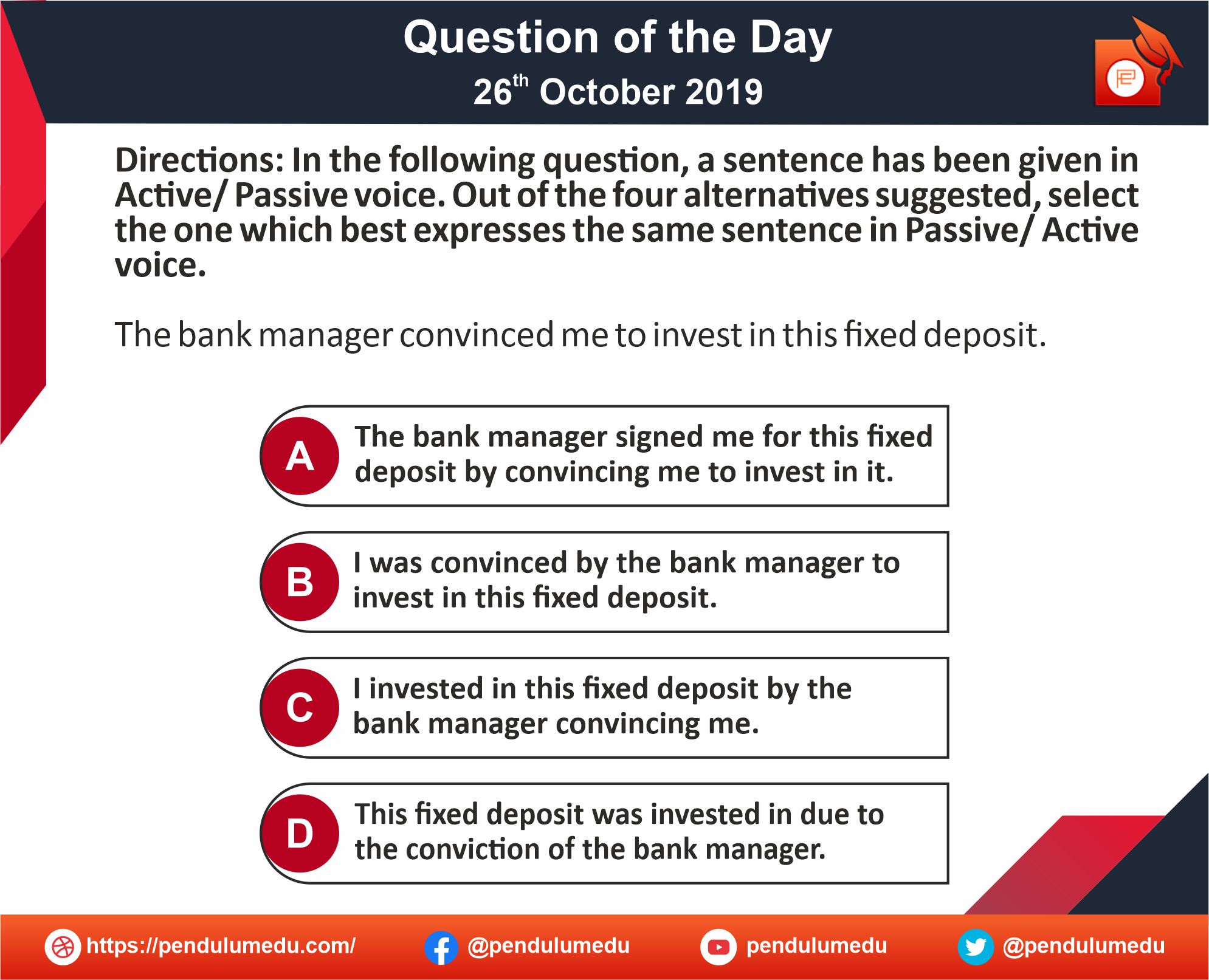 QOTD | English | Active-Passive Voice | 26 Oct 2019
