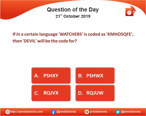 QOTD | Logical Reasoning | Coding Decoding 21 Oct 2019