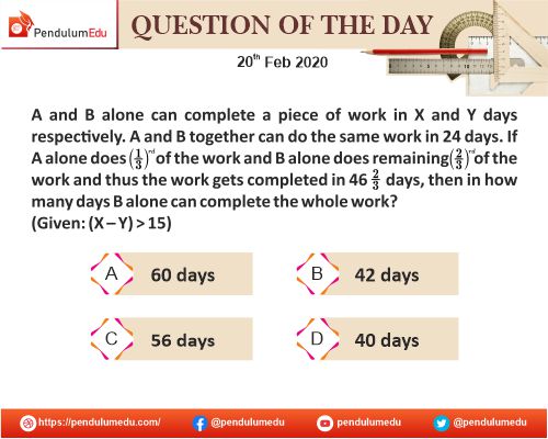 QOTD | Quantitative Aptitude | Time and work | 20 Feb 2020